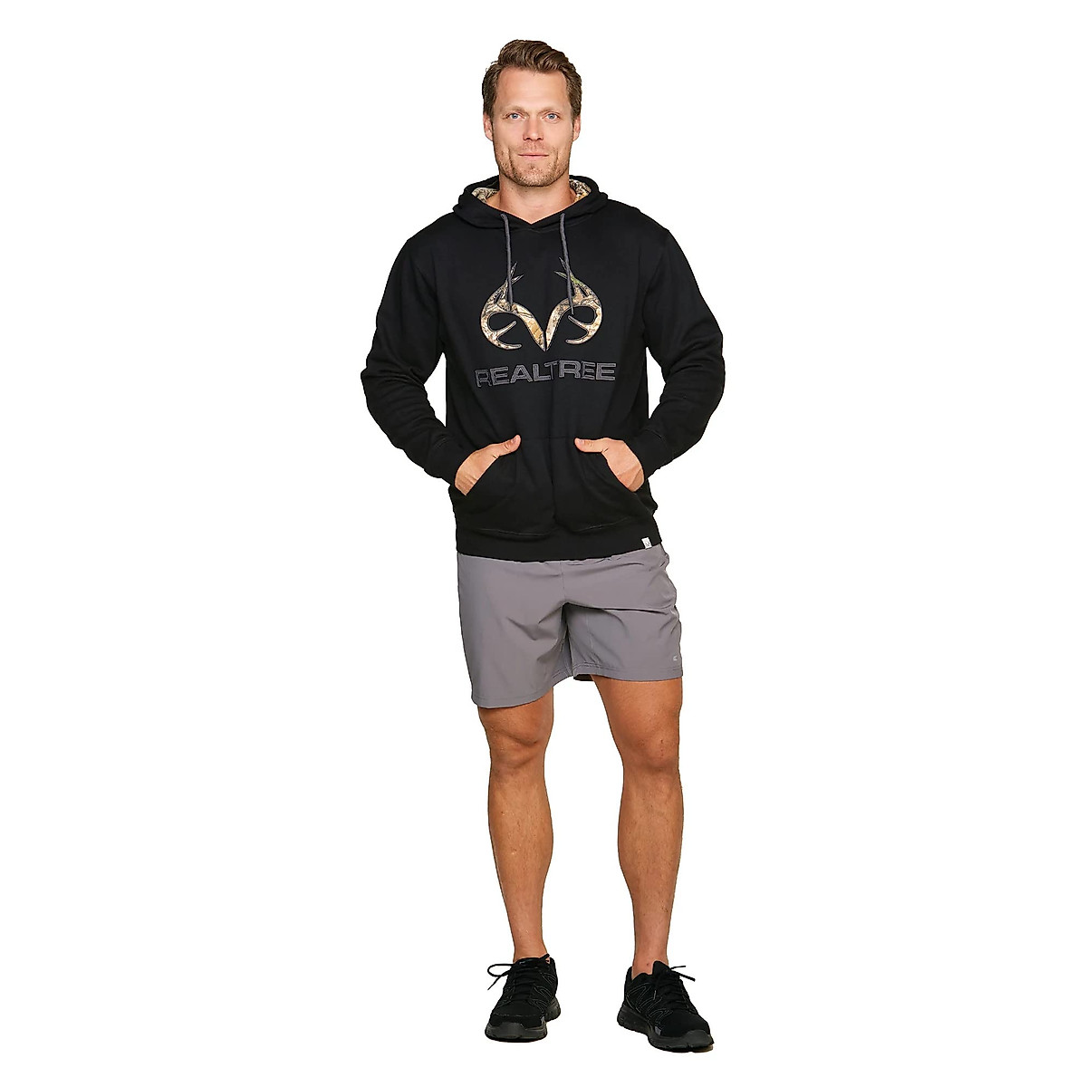 Colosseum Realtree Men's Edge Grizzly Fleece Pullover Hoodie (Black, Medium)