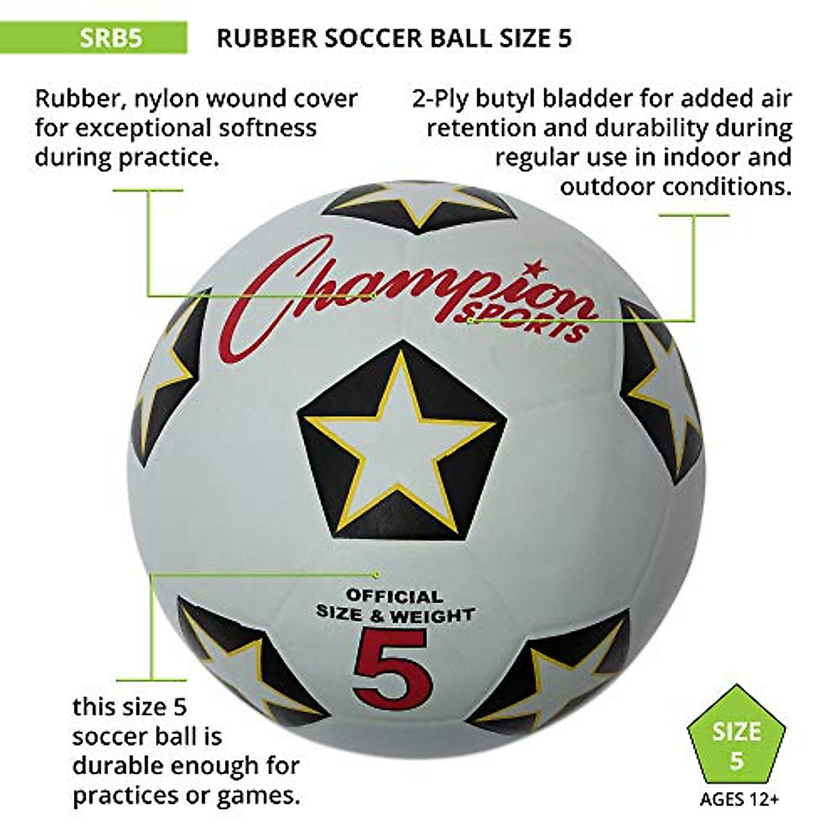 Champion Sports Rubber Cover Soccer Ball - Size 5
