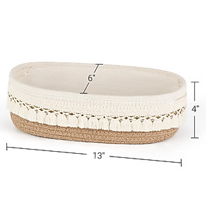 Dahey Woven Basket Macrame Storage Basket for Toilet Tank Top Boho Decor Toilet Paper Basket for Bathroom Organizing, Toilet Tank Tray for Counter Table Bedroom Living Room Nursery, Brown