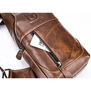 Genuine Leather Sling Bag,Full Grain Leather Casual Crossbody Shoulder Chest Bag Travel Hiking Vintage Day Pack Backpacks for Men (Brown)