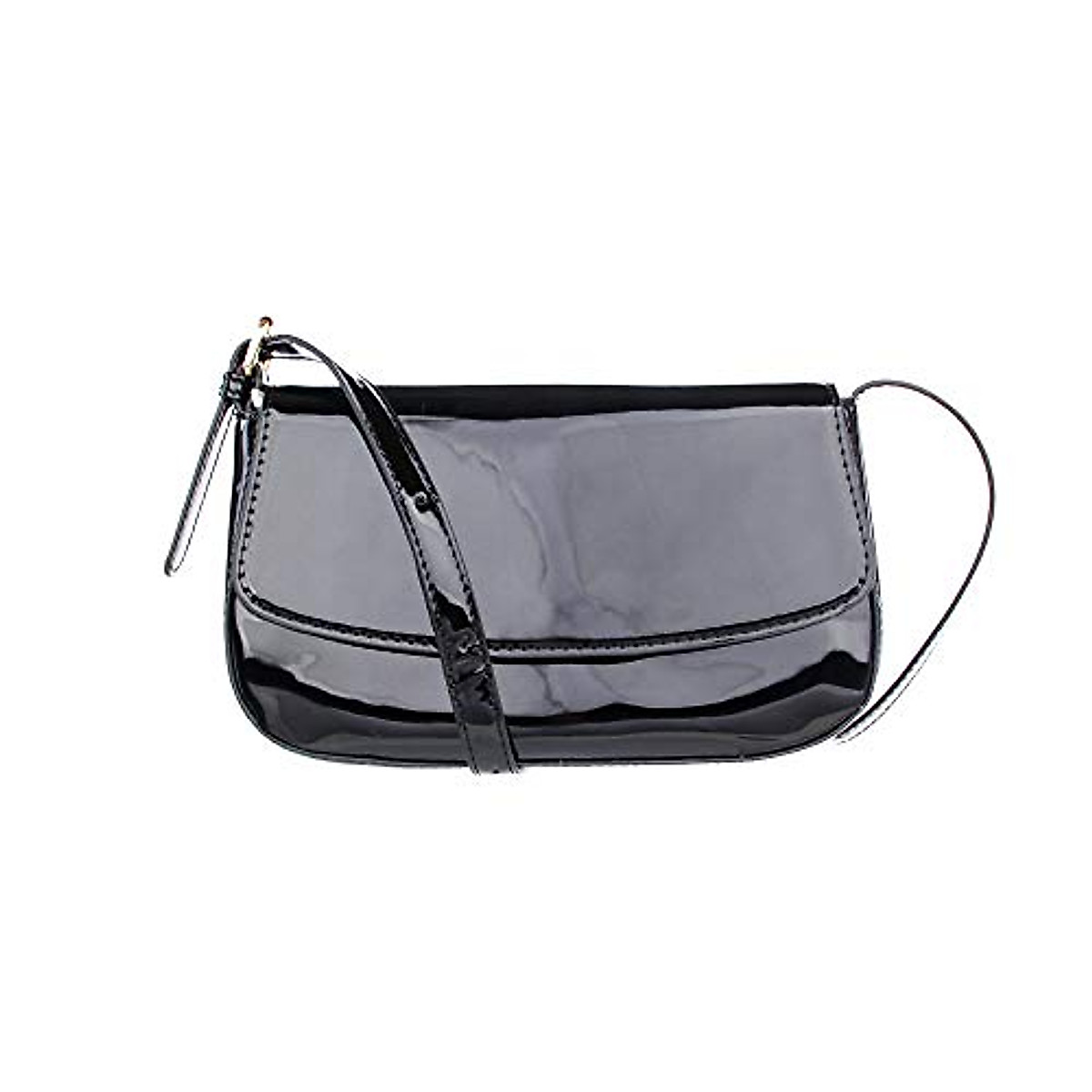 Olivia Miller Women's Fashion Faux Patent Leather Black Shoulder Bag w Adjustable Shoulder Strap, Casual Chic 90s Y2K Retro Purse Handbag