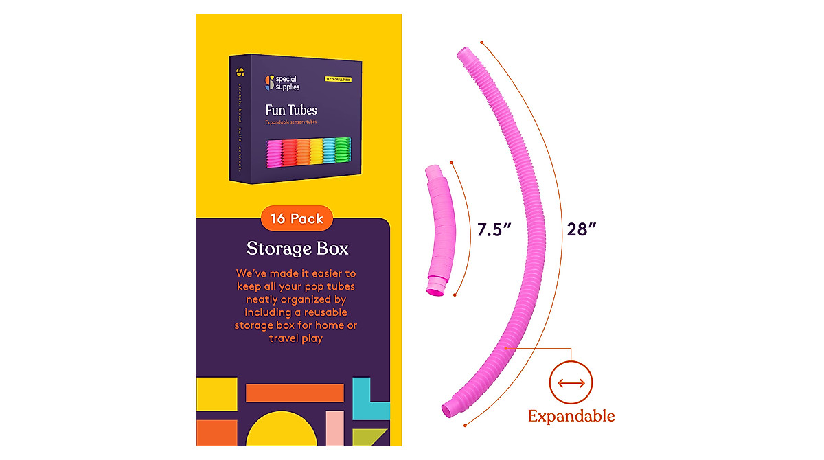 Special Supplies Fun Pull and Stretch Tubes for Kids - 16-Pack Colorful ...