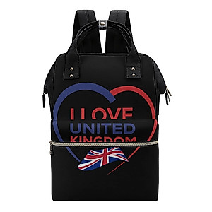 I Love United Kingdom Diaper Bag Backpack Large Capacity Mommy Bags Multifunction Nappy Bag Travel Back Pack Black-Style