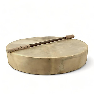 GMP Traditional Frame Drum/Bodhran with Handle, 15" Diameter | Natural Goatskin Head, Comes with Wood and Leather Mallet