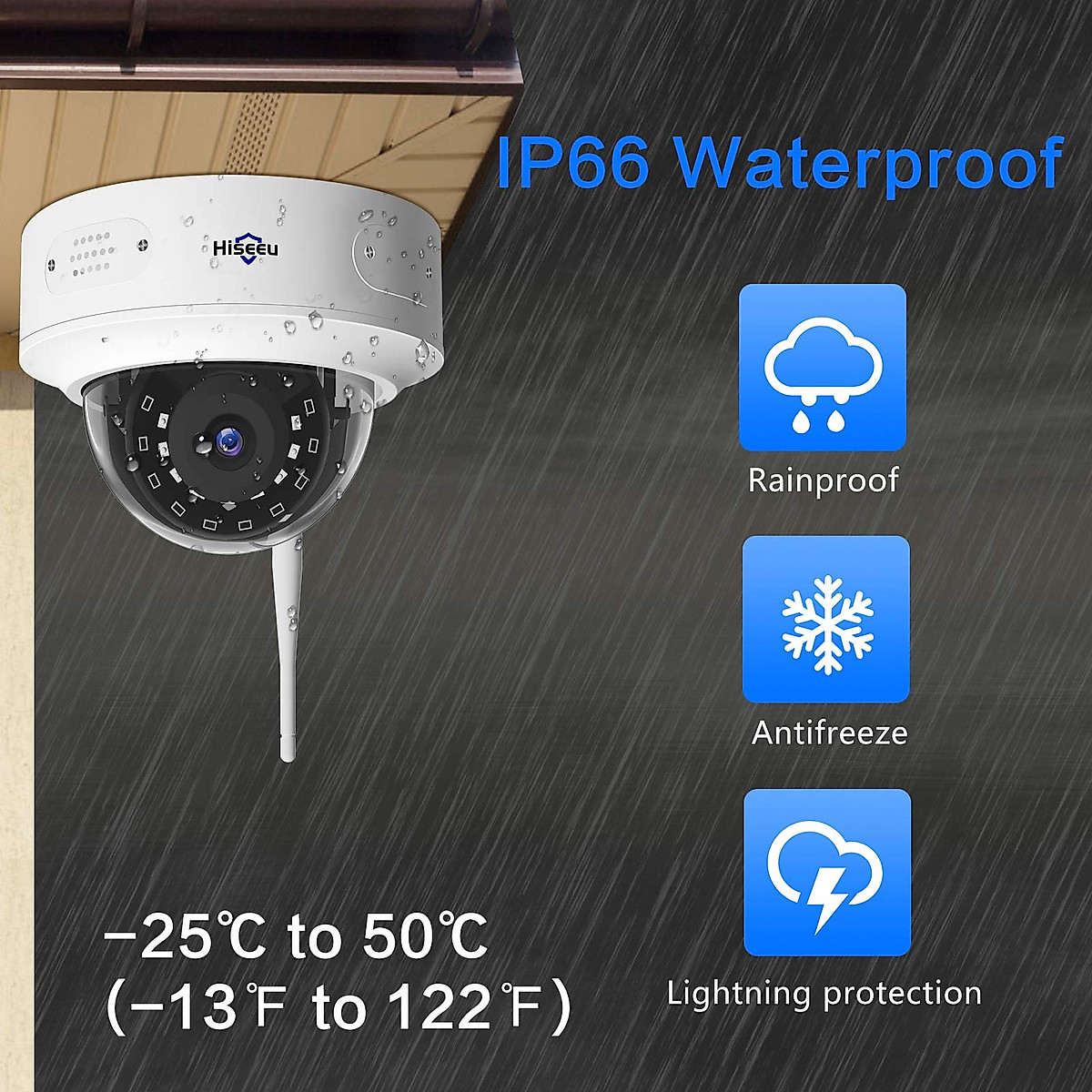 Hiseeu 2K Security Camera Outdoor, Dome Surveillance IP Camera wit Two-Way Audio IP66 Waterproof, Motion Detection,Night Vision,Not PTZ Camera Compatible Wireless Camera System