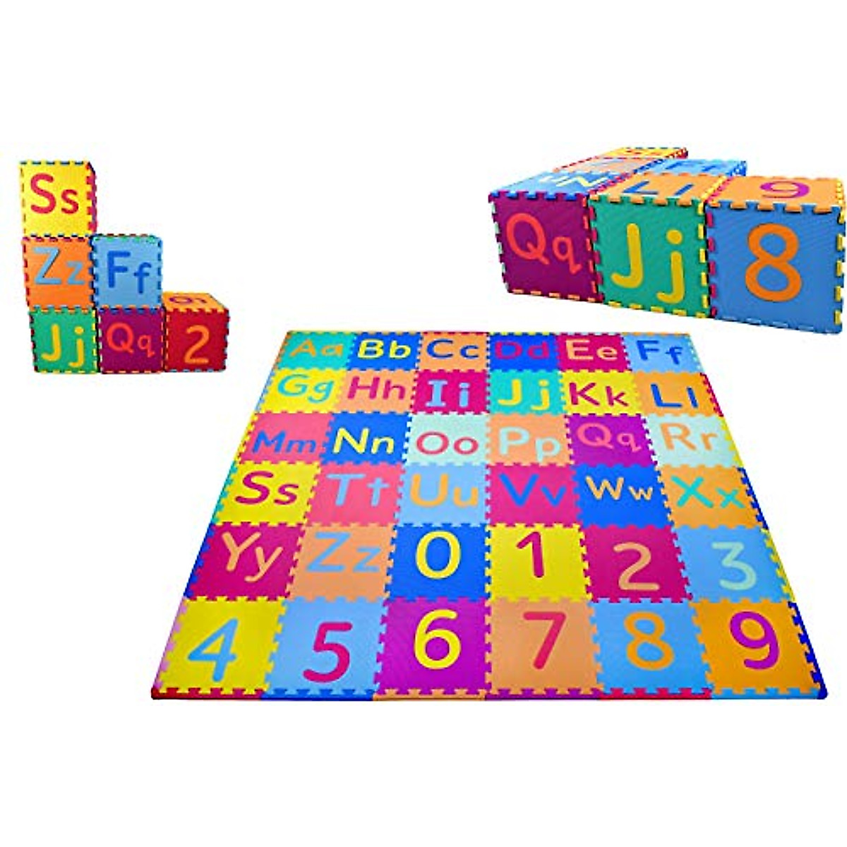 KC Cubs Soft & Safe Non-Toxic Children’s Interlocking Multicolor Exercise Puzzle Educational ABC Alphabet EVA Play Foam Mat for Kid’s Floor & Baby Nursery Room, 36 Tiles, 9 Colors, 54 Borders (EVA003)