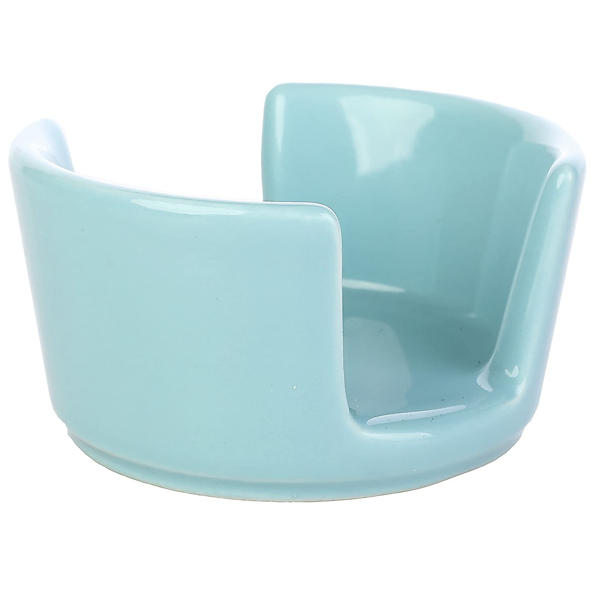 MyGift 3 Inch Small Modern Aqua Blue Glazed Ceramic Sink Sponge Dish with Black Cursive Lettering"Sponge" Label, Kitchen Dishwashing Scrubber Holder Caddy