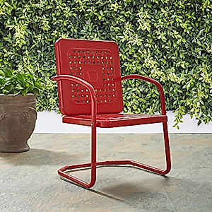 Crosley Furniture Bates 2-Piece Outdoor Chair Set, Retro Metal Patio Chairs for Dining, Porch, Deck, Balcony, Bright Red Gloss