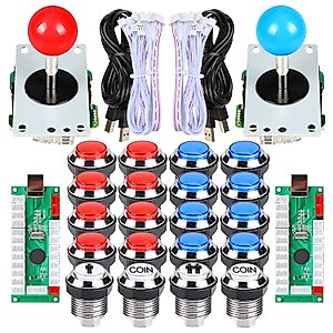 EG Starts Classic Arcade Contest DIY Retropie Cabinet Kits USB Encoder to Joystick PC Games + Chrome Plating LED Illuminated Push Button 1 & 2 Player Coin Buttons Compatible Mame Raspberry Pi Game Pro
