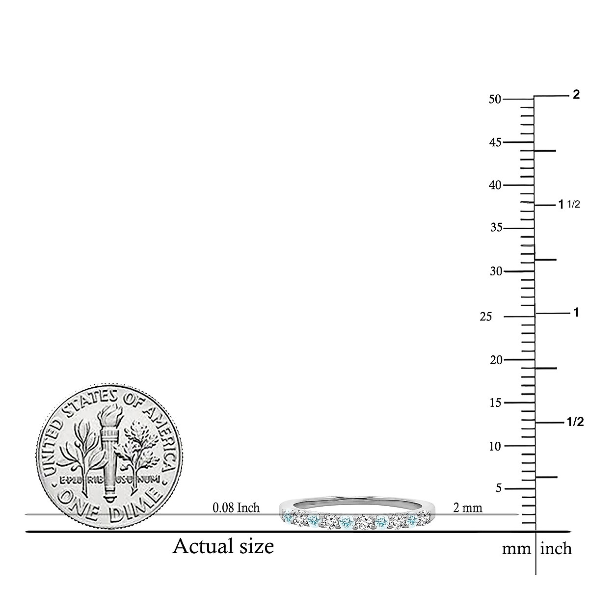 Dazzlingrock Collection 2mm Alternate Round Aquamarine & White Diamond Stackable Wedding Band for Women in 14K White Gold, Size 8