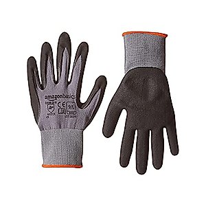 Amazon Basics Micro-Foam Nitrile Coated Gloves, Nylon Liner Fiber, Touch Screen, Grey, Size 9, Large (Pack of 6)