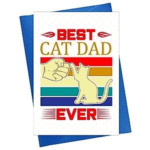 FLYAB Best Cat Dad Ever Fathers Day Card from Cat 4"x6" Funny Cat Dad Fathers Day for Cat Dad Fathers Day Card for Dad from Daughter Son Birthday Greeting Card with Envelope for Husband from Wife