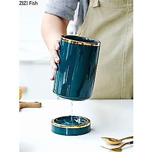 ZSQAI Ceramic Green Chopsticks Canister Ceramic Household Kitchen Utensils Cutlery Chopsticks Drain Basket Storage Rack