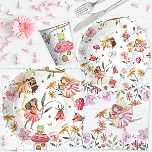 Xigejob Fairy Birthday Party Supplies - Fairy Party Decorations Dinnerware For Birthday & Baby Shower, Plate, Cup, Napkin, Flower Fairies Enchanted Forest Garden Theme Party Supplies | Serve 24