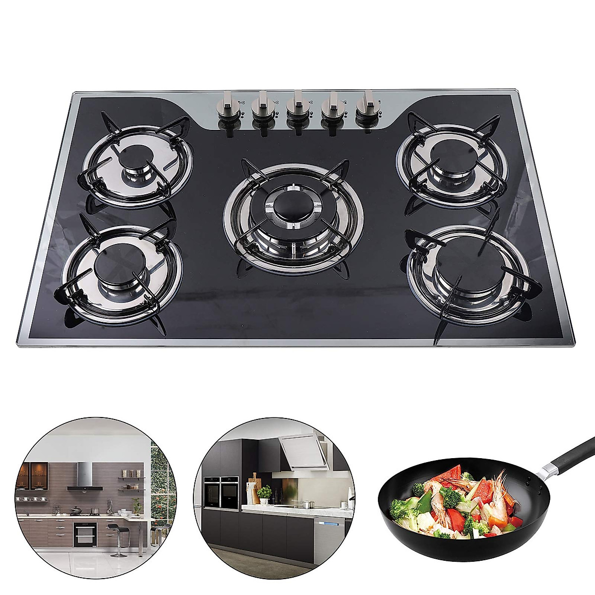 SNKOURIN 5 Burner Gas Stove Gas Cooktop 30 Inch,Stainless Steel Built-in Gas Stove with Independent Switch Control,NG/LPG Convertible Gas Cooktop,Thermocouple Protection