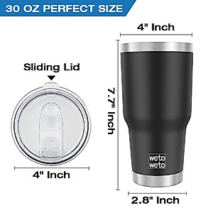 WETOWETO 30oz Tumbler, Stainless Steel Vacuum Insulated Water Coffee Tumbler Cup, Double Wall Powder Coated Spill-Proof Travel Mug Thermal Cup for Home Outdoor (Black, 1 Pack)