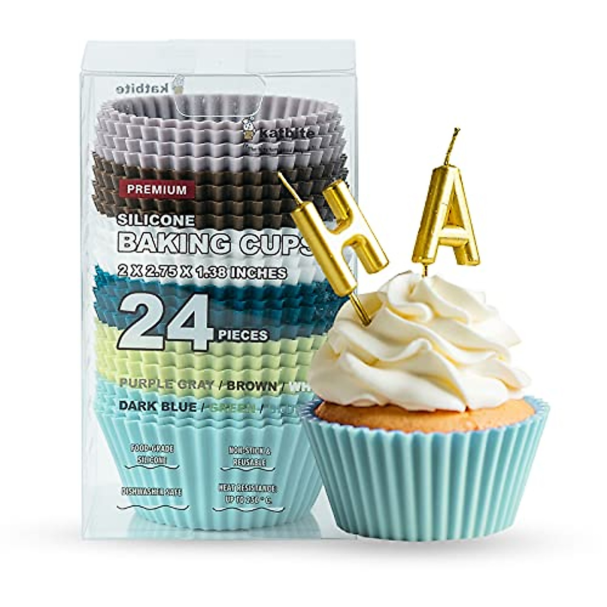 Silicone Cupcake Baking Cups Katbite 24 Pack Silicone Baking Cups Reusable Non-stick Heavy Duty Silicone Cupcake Liners for Baking Soft Pale Muffins Cups for Party Halloween Christmas