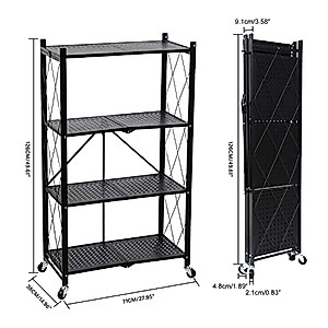 Simple Deluxe 4-Tier Heavy Duty Foldable Metal Rack Storage Shelving Unit with Wheels Moving Easily Organizer Shelves Great for Garage Kitchen Holds up to 1000 lbs Capacity, Black, 1-Pack