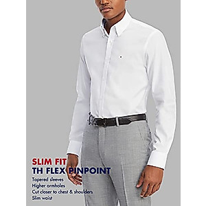 Tommy Hilfiger Men's Dress Shirt Slim Fit Stretch Oxford, White, 16.5" Neck 34"-35" Sleeve