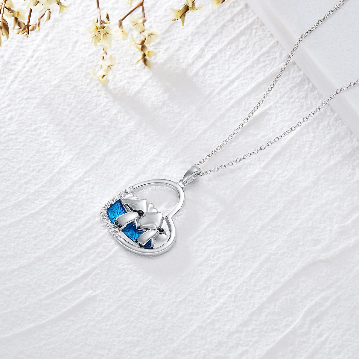 LONAGO Penguin Necklace 925 Sterling Silver Antarctic Penguin Heart Pendant Necklace Gift for Women