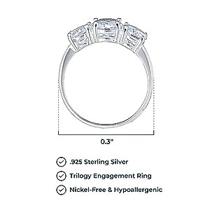MORGAN & PAIGE Round Cut Cubic Zirconia Ring - Prong-Set Three Stone Engagement Ring/Promise Rings For Women With Real 925 Sterling Silver Band - Size 6