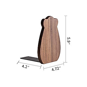 Muso Wood Bookends for Shelves, Decorative Book Ends for Children, Non-Skip Wooden Bookends for Office/Home/School (Walnut 1 Pair)