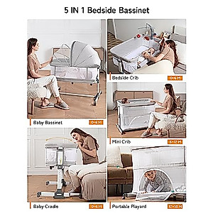 besrey 5 in 1 Baby Bassinet Bedside Sleeper, Playpen with Bassinet & Baby Cradle, 0-18 Months (Without Stars Printing on The 360° Mesh)