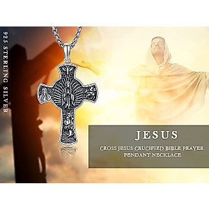 Jesus Cross Necklace for Men 925 Sterling Silver Crucifix Necklace Women with Chain Baptism Christian Jewelry Gifts