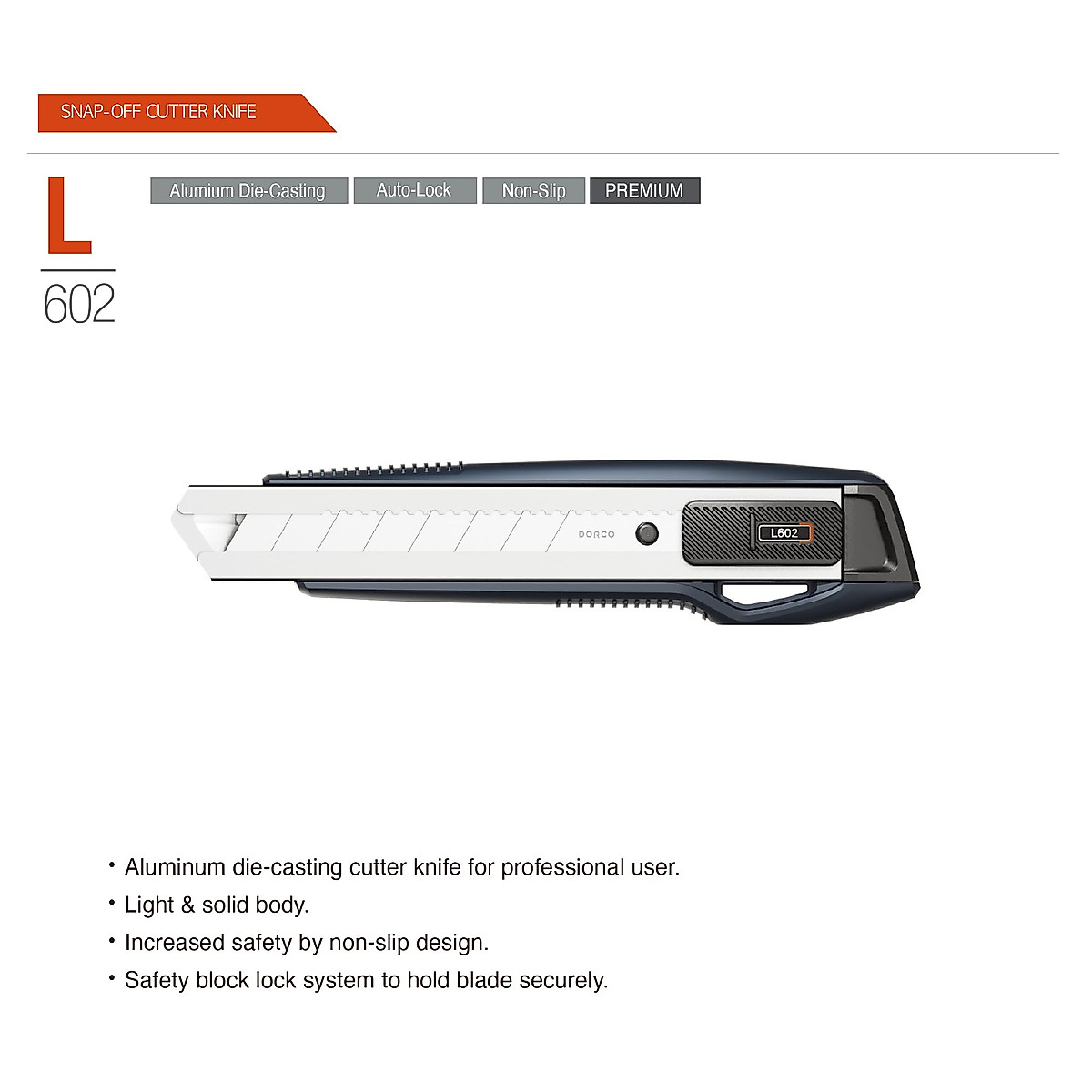 DORCO Professional L602 18mm Snap-Off Cutter Knife + Precision 18mm (11 Blades) - Premium Quality Die-Cast Body with Auto-Lock & Safety Block System