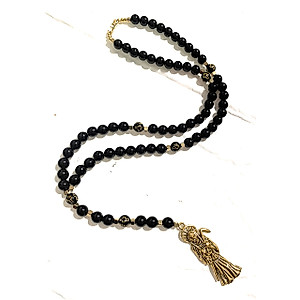 Acrylic Holy death's necklace, rosary style. Collar de la Santa Muerte de acrilico estilo rosario. Grim reaper Y style necklace.