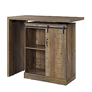 Knocbel Industrial Swivel Bar Table Storage Cabinet with 6-Bottle Wine Holder, Sliding Barn Door and Compartments, Kitchen Dining Room Buffet Sideboard, 110lbs Weight Capacity (Rustic Oak)
