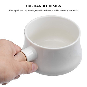 Cabilock Enamel Milk Pot Noodle Bowl Non-Stick Mini Saucepan Butter Warmer with Wooden Handle Small Cookware for Home kitchen Supplies Dessert Cereal Salad Fruit (White About 380ML)