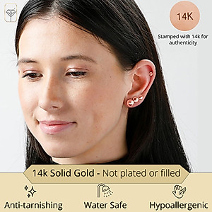 MAX + STONE Rose Large Gold Ball Earrings 14k Real Gold | 6MM Real Gold Post, Half Button Stud for Women Men