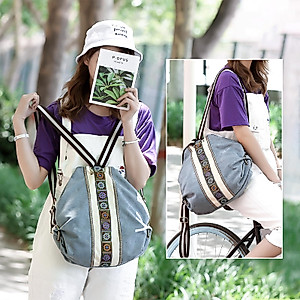 Goodhan Women Canvas Backpack Daypack Casual Shoulder Bag, Vintage Heavy-duty Anti-theft Travel Backpack (Blue Grey)