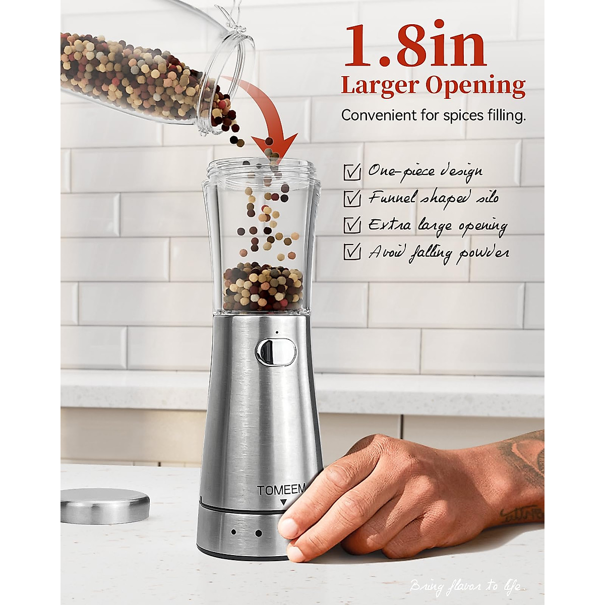 Electric Salt and Pepper Grinder Set with Storage Base, Stainless Steel Rechargeable Salt and Pepper Grinder Set with 4.5 oz Large Capacity, 1.8" Wide Mouth, Adjustable Coarseness, Ideal for Kitchen