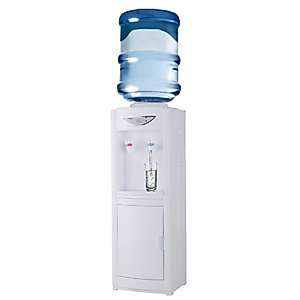 Hot & Cold Top Loading Water Dispenser,5 Gallons Water Coolers with Child Safety Lock Removable Drip Tray & Storage Cabinet,Water Cooler Dispenser for Home,Office(White)