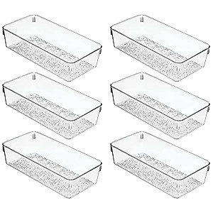 mDesign Plastic Drawer Organizer Storage Tray for Bathroom Vanity, Countertop, Cabinet - Holds Makeup Brushes, Eyeliner, Lip Pencils, Hair Accessories - Textured Base, 6" Wide, 6 Pack - Clear