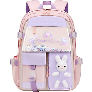 Gazigo Girls Backpack Elementary School, Bunny Backpack for girls Cute Kids Laptop Bag Kindergarten Preschool Bookbag Mochila Para 5.6.7.8.9.10 Niñas(Only Backpack Pink)