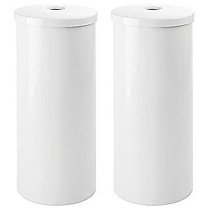 mDesign Plastic Floor Stand Toilet Paper Organizer with Cover, 3-Roll Space-Saving Tissue Storage for Bathroom - Fits Under Sink, Vanity, Shelf, in Cabinet, Corner - Aura Collection - 2 Pack - White