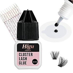 Higu clace Cluster Lashes Glue 5ml, Strong Hold 48Hours Lash Bond for Lash Clusters DIY Eyelash Extensions Individual Lash Glue, Black Glue Latex Free Eye Lash Glue for Personal Makeup Use(5ml,Black)