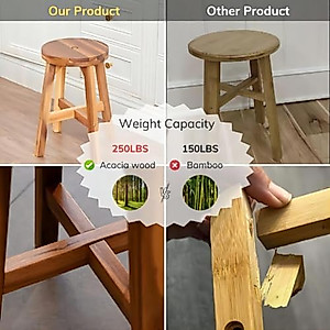 Acacia Wood Stool Round Small End Table, for Living Room Sofa Stool, Bedroom Makeup Stool, Bathroom Stool Wood 17.7" D x 11.4" W x 17.5" H, Natural Color