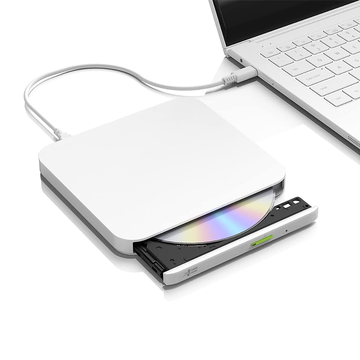 Hitachi LG External CD/DVD Drive | Portable Player Burner for Laptop, PC, Smartphone | USB Type-C | Multi OS (Window, Mac, Android, Fire) (White)