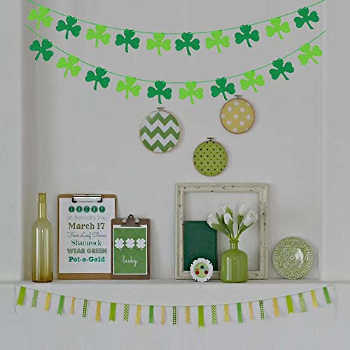 Shamrock Clover Felt Banner Garland Pack of 5, St Patricks Day Decorations-Assembled-Irish Lucky Day saint patricks day decor