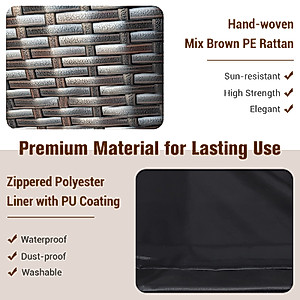 HAPPYGRILL Patio Storage Bench Rattan Wicker Deck Box with Acacia Wood Seat, Gas Strut, Zipper Liner, Handles, Outdoor Storage Container for Patio Furniture Cushions Pillows