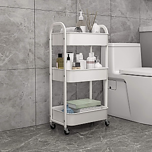 MAX Houser 3-Tier Rolling Utility Cart with Caster Wheels,Easy Assembly, for Kitchen, Bathroom (White)