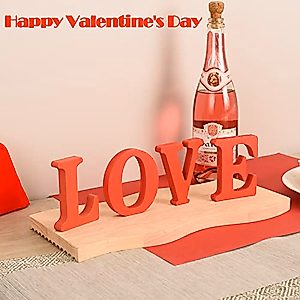 Love Wood Sign Table Decoration Red Freestanding Love Letter Table Centerpiece for Valentine's Day Home Table Decor(Red)