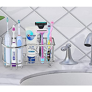 Simple Houseware Bathroom Hanging Shower Head Caddy Organizer + Multi-Functional 6 Slots Toothbrush Holder, Chrome