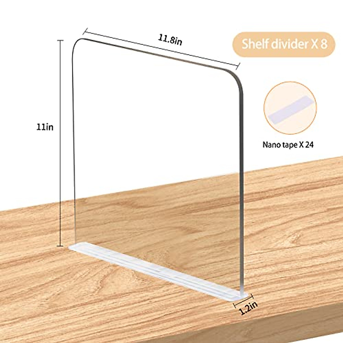 Fixwal 8pcs Acrylic Shelf Dividers, Clear Shelf Divider for Closets, Plastic Shelve Divider for Clothes Separators, Wood Shelves Organizer for Bedroom, Kitchen, Office, Cabinets, Bathroom