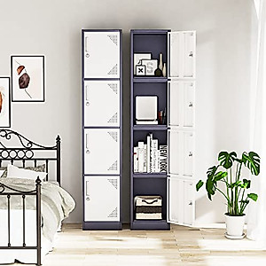 Halamine Employee Lockers, 4 Tiers Metal Locker for Storage, Tall Steel Storage Lockers for Employees, Lockable Lockers for Office, School, Gym, Office (White-Grey)