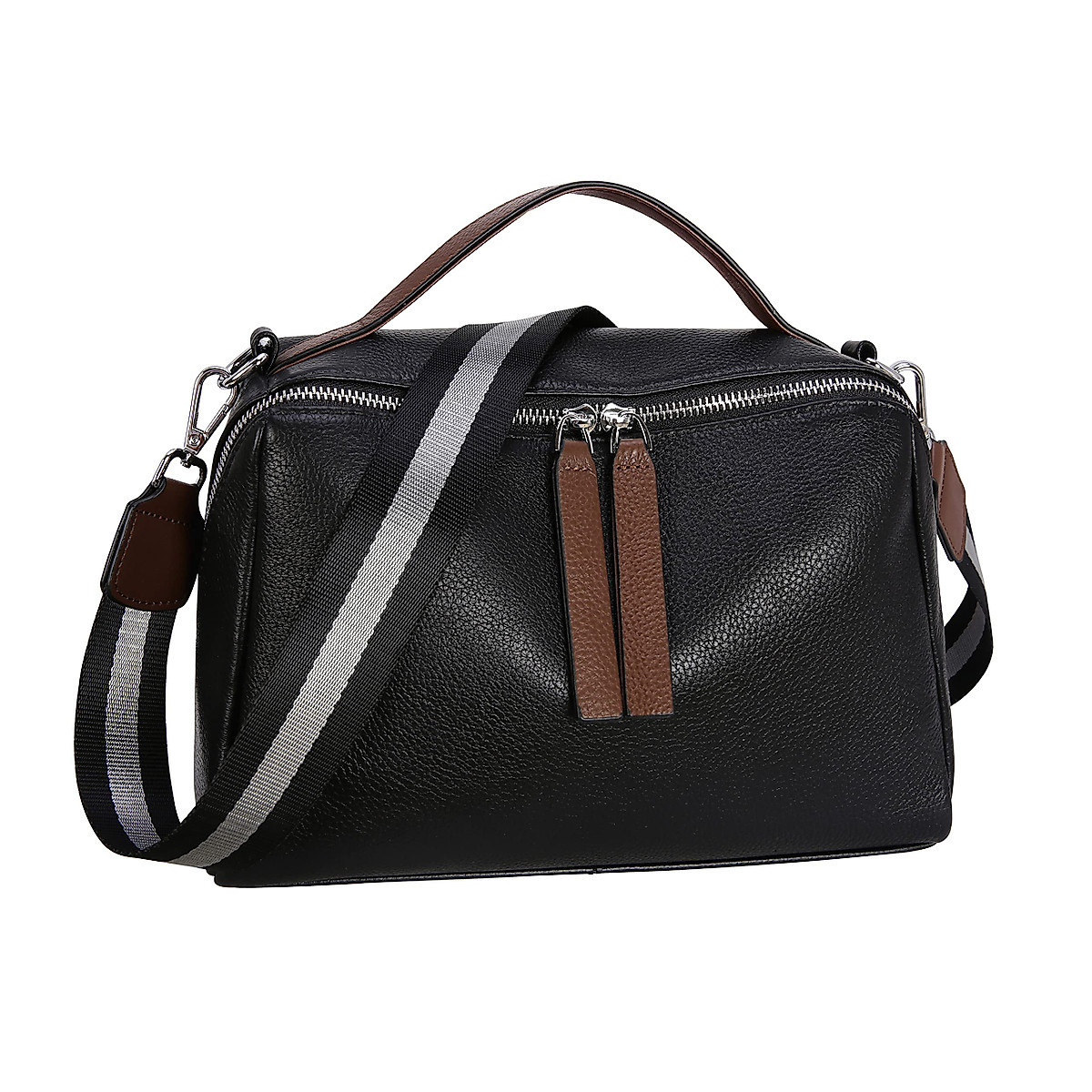 Iswee Fashion Women Tote Handbag Satchel Shoulder Bag Cross Body Shopping Bags Ladies Purse Genuine Leather (Black)